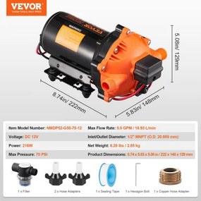 12 V membránové čerpadlo 18,9 l/min 18,93 l/min 5komorový tlakový spínač vodního
