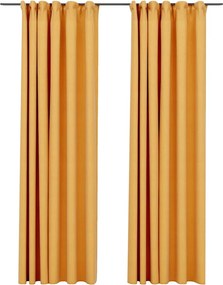 Zatemňovací závěsy s háčky vzhled lnu 2 ks žluté 140 x 225 cm 321197
