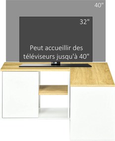 HOMCOM Rohový televizní stolek do 40 palců se světle dřevěným a bílým úložným prostorem