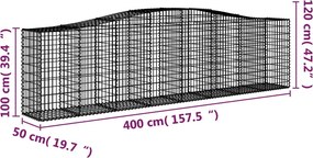 Klenuté gabionové koše 4 ks 400x50x100/120cm pozinkované železo 3145958