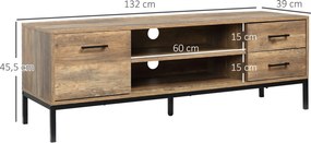 HOMCOM Dřevěný TV Stojan pro Televize do 50 Palců se 2 Zásuvkami a 2 Policemi, Správa Kabelů pro Obývací Pokoj, Jídelnu a Ložnici, 132 x 39 x 45.5 cm…