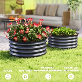 Outsunny Sada vyvýšených záhonů z oceli, 2 kusy, Nádoba na rostliny do skleníku, Skládací květináč pro zahradní balkon, Zeleninový záhon Ø60x30cm, Kv…