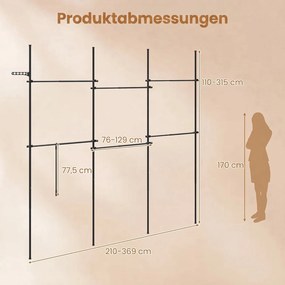 Costway Teleskopický tyčový stojan na oděvy Výškově a šířkově – černý