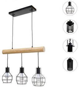 Závěsné svítidlo H82 industrial, mrížka 3 74207 - kov / dřevo - Černá