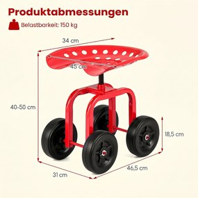 Costway Zahradní vozík na kolečkách Rolovací pracovní sedák s 360 ° otočným