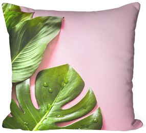 Polštář z mikrovlákna Sladká kombinace - rostlinná kompozice v zelené a růžové barvě