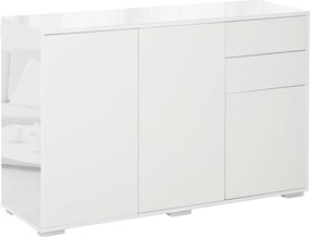 HOMCOM Obývací pokoj komoda se 3 dveřmi, 2 šuplíky a nastavitelnou vnitřní policí, úložný kabinet do kuchyně a ložnice, protiskluzová, 117x36x74 cm, v