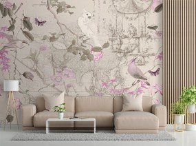 Gario Fototapeta Ptáci na růžových větvích - Andrea Haase Materiál: Vliesová, Rozměry: 200 x 140 cm