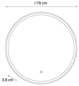 Koupelnové zrcadlo černé 70 cm vč. LED 3-stupňové stmívatelné s dotykovým kulatým - Miral