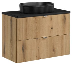 Comad Koupelnová skříňka s deskovým umyvadlem SET-NOA B BLACK 80 dub coast evoke/černá mat