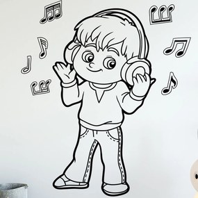 Živá Zeď Samolepka na zeď Chlapeček a hudba Barva: černá