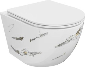 Mexen Lena, závěsná WC mísa Rimless s duroplastovým sedátkem s pomalým zavíráním, imitace mramoru-bílý kámen, 30224091