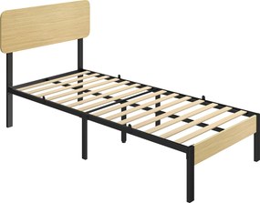 HOMCOM rám postele 90 × 200 cm s čelem u nohou – rošt s úložným prostorem pod postelí, 14 latí, přírodní dřevěný vzhled