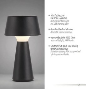 LD 19260-18 ABERA LED stolní lampa na baterie černá dotykový stmívač IP54 USB vnitřní i venkovní použití 3000K - JUST LIGHT