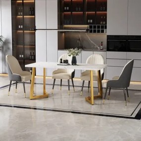 Aosom Jídelní stůl 117x68 cm, moderní luxus s pozlacenými kovovými nohami pro jídelnu a obývací pokoj, pozlacená bílá