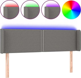 Čelo postele s LED tmavě šedé 147 x 16 x 78/88 cm textil 3123095