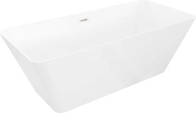 Mexen Velo Slim, volně stojící vana 170 × 75 cm, bílá lesklá, ocelový přepad, 52811707500-97