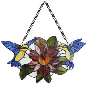 Závěsný Tiffany panel s ptáčky Birds Brown – 50x1x29/60 cm