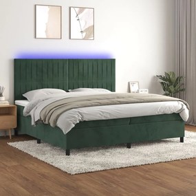 Box spring postel s matrací a LED tmavě zelená 200x200 cm samet 3136266