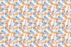 DIMEX | Samolepicí vliesová fototapeta na zeď Vzor s lesními zvířaty MA-5-1480 | 375 x 250 cm | modrá, oranžová, šedá