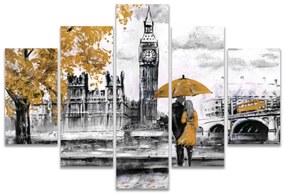 Malvis ® Obraz londýnská procházka žlutá Velikost (šířka x výška): pětidílný obdélník - 100x45 cm
