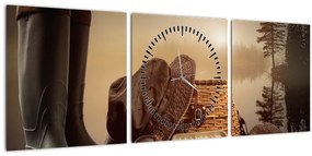Obraz - Rybářské zátiší (s hodinami) (90x30 cm)