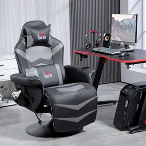HOMCOM Herní židle s masáží, otočná o 360°, 6 masážních bodů, podnožka, odnímatelná opěrka hlavy, koženka, 79,5 x 82,5 x 111,5 cm, šedá| Aoso