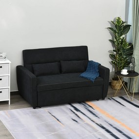 HOMCOM Rozkládací pohovka 2místná s funkcí spánku nastavitelný úhel látková pohovka černá 148 x 82 x 89 cm do obývacího pokoje | Aosom.de