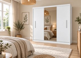 Šatní skříň s posuvnými dveřmi 200 cm PRIMO se zrcadlem bílá matná  MES PRIMO SZP1/1/W/W/0/AL
