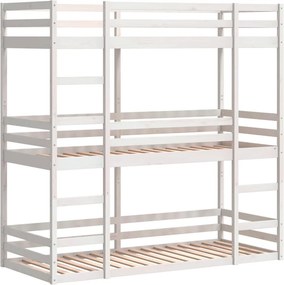 Třípatrová postel bílá 90 x 190 cm masivní borové dřevo 3284258