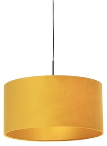 Černá závěsná lampa s velurovým odstínem žlutá se zlatem 50 cm - Combi