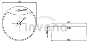 Invena Granada, kulaté umyvadlo na desku 470x470x155 mm, bílá, INV-CE-45-001-W