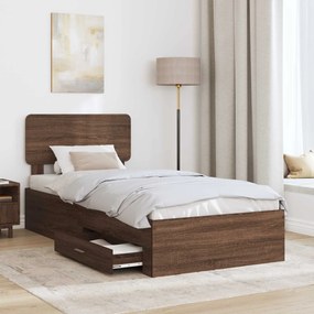 Rám postele se zásuvkou Hnědý dub 75 x 190 cm Kompozitní dřevo 3412442