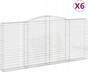 vidaXL Gabionové koše, 6 ks, 400 x 30 x 180/200 cm, galvanizované železo