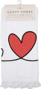 Bílý froté kuchyňský ručník se srdíčky Hearts Love - 40*66 cm