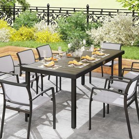 Zahradní stůl Outsunny z hliníku pro 8 osob s lamelovým vrchem na terasu a balkon 190x90x74 cm Přírodní a černá