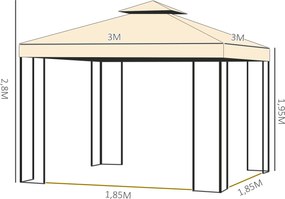 Outsunny Luxusní pavilon 3x3 m zahradní pavilon s dvojitou střechou Párty stan s bočními panely Zahradní stan Marquee Pagoda Beige