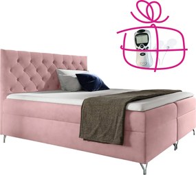 Boxspringová postel, 160x200, růžová látka Velvet, GULIETTE + dárek