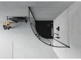 Mexen Rio, čtvrtkruhový sprchový kout s posuvnými dveřmi 90 x 90 cm, 5mm čiré sklo, černý profil + černá sprchová vanička, 863-090-090-70-00-4170B