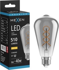 Mexen Vintis, LED filamentová žárovka E27, ST64, 6 W, teplá bílá 2700K, kouřová, L162-E27-0627-70