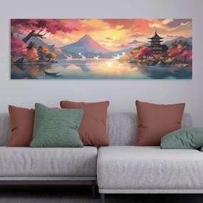Obraz na plátně - Japonský chrám u vody FeelHappy.cz Velikost obrazu: 210 x 70 cm
