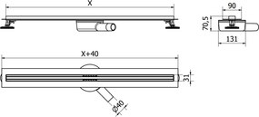 Mexen Flat 360° Slim, lineární podlahový žlab 50 cm, růžové zlato, 1641050