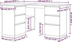 vidaXL Rohový psací stůl 145 x 100 x 76 cm dřevotříska [801092] Barva: dub sonoma