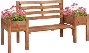 Zahradní lavička Outsunny, pro 2 osoby, dřevěná lavička s květináčem, vhodná do zahrady a na terasu, nosnost až 240 kg, 184 x 59 x 95 cm, tmavě hnědá