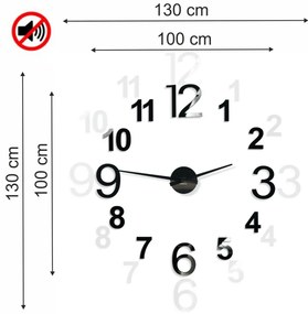 Designové černé nalepovací hodiny 130cm