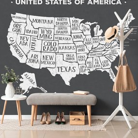 Samolepící tapeta naučná mapa USA v černobílém - 300x200 cm