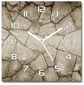 Wallmuralia Skleněné hodiny čtverec Stěna z kamení 30x30 cm