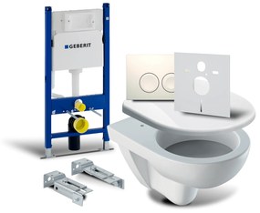 Závěsný WC set Geberit Duofix Delta (modul, tlačítko Delta 21 bílá, kotvy, izolace, Selnova klozet + sedátko)