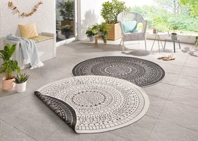 Hanse Home, Kusový koberec Twin-Wendeteppiche 103101 creme schwarz kruh – na ven i na doma, 100x100 (průměr) kruh, bílá, chodba / předsíň