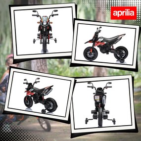 Dětská elektrická motorka AIYAPLAY křížový motocykl pod licencí Aprilia se 2 motory 12V, max. rychlost 6 km/h, tréninková kolečka, pružinové odpružen…